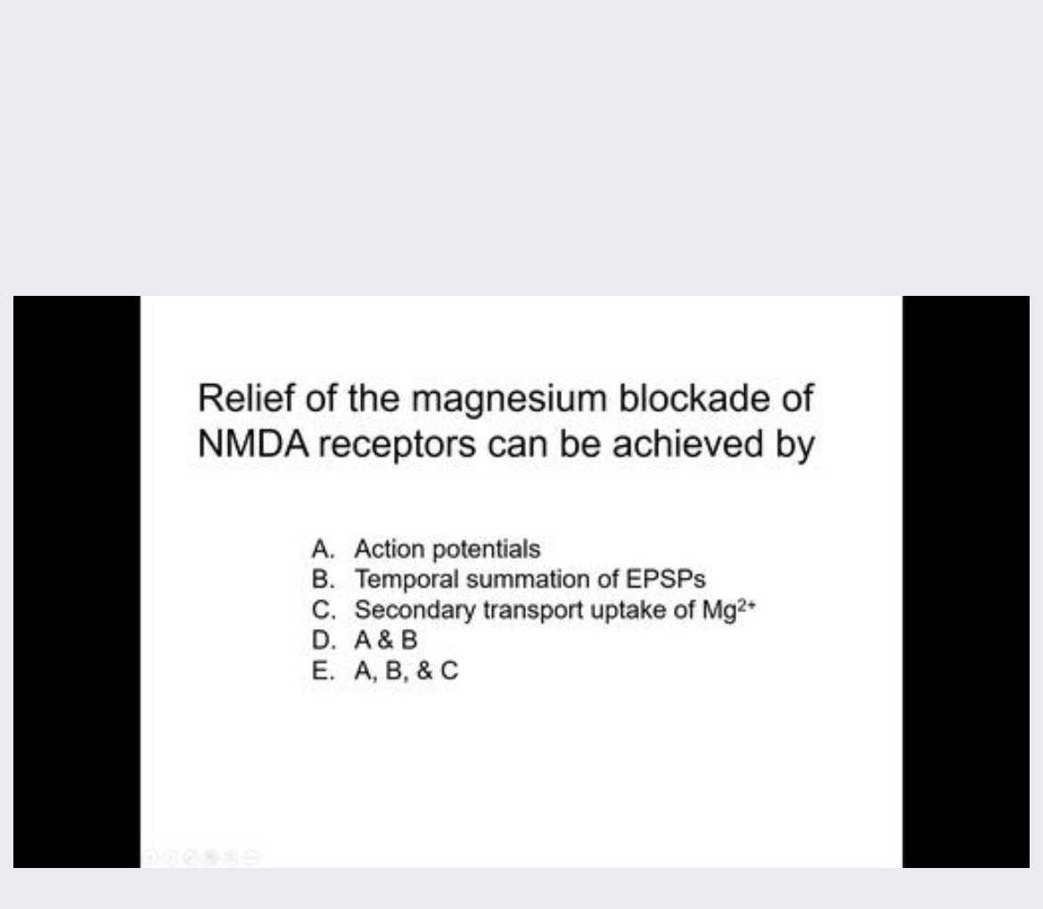 Solved Relief of the magnesium blockade of NMDA receptors | Chegg.com