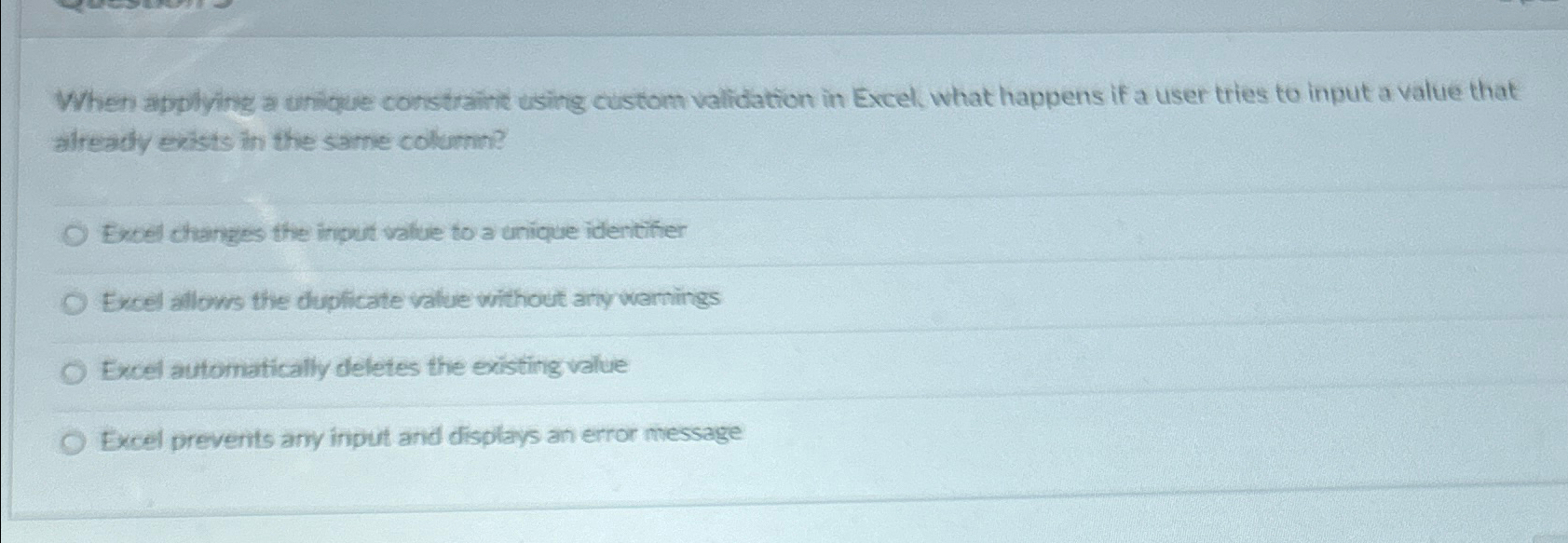 Solved When applying a unique constraint using custom | Chegg.com