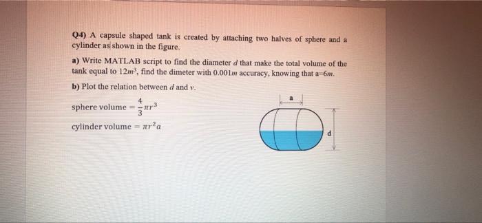 Solved Q.4) A capsule shaped tank is created by attaching | Chegg.com