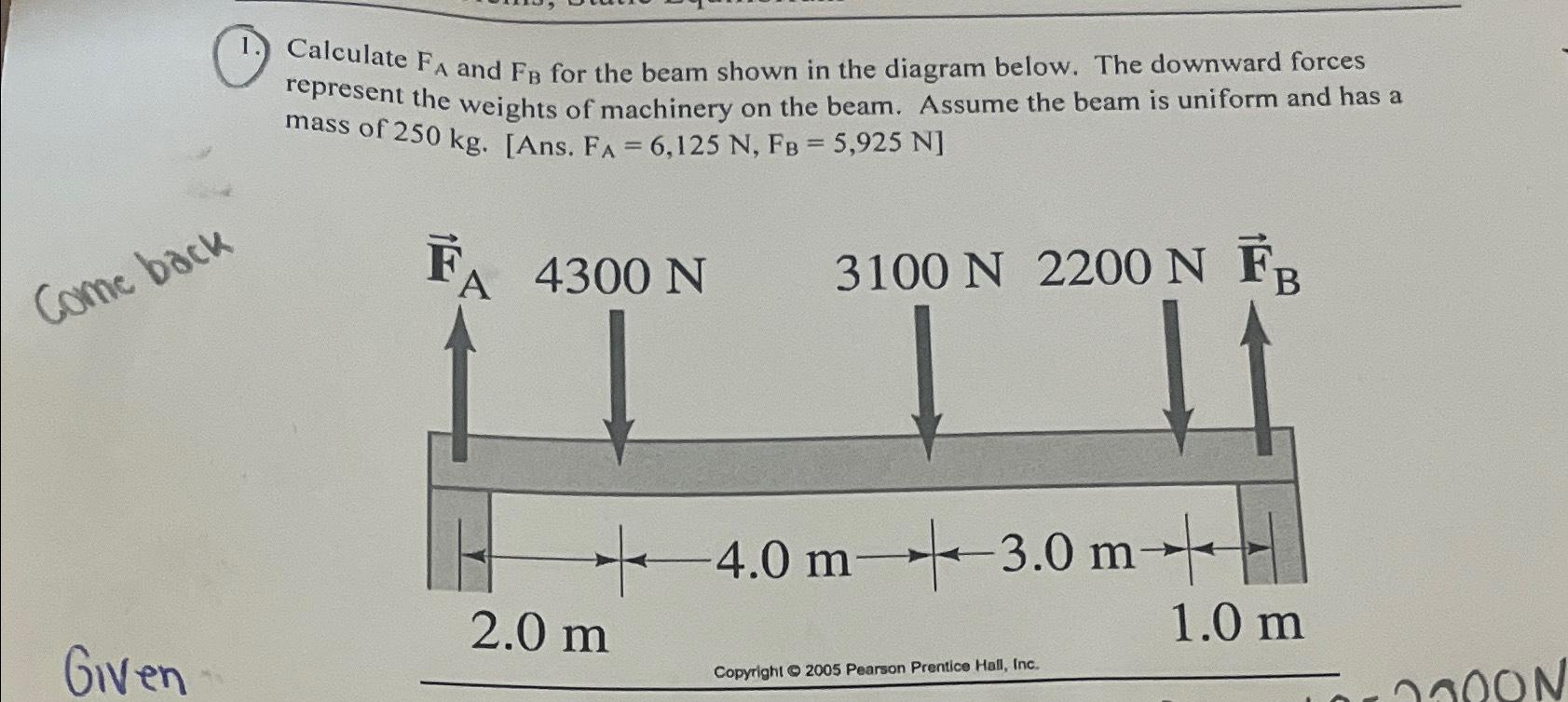 Solved (1.) ﻿Calculate FA ﻿and FB ﻿for the beam shown in the | Chegg.com