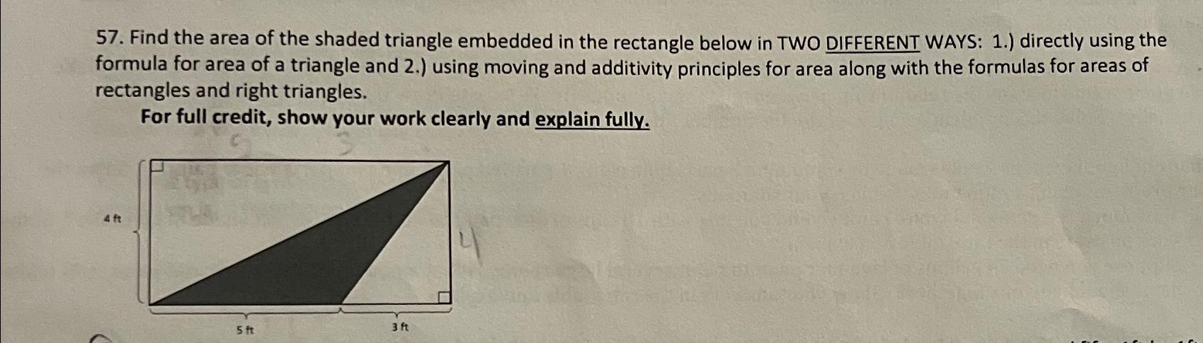 Solved Find the area of the shaded triangle embedded in the | Chegg.com