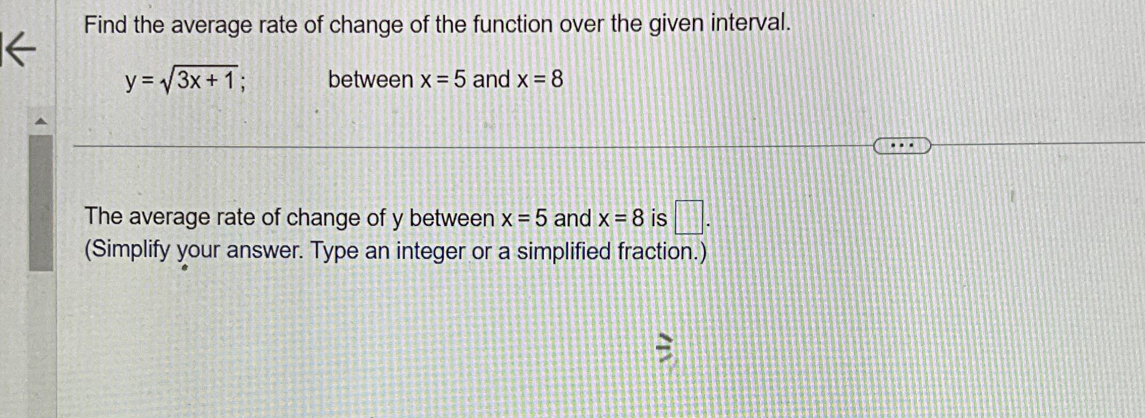 Solved Find the average rate of change of the function over | Chegg.com