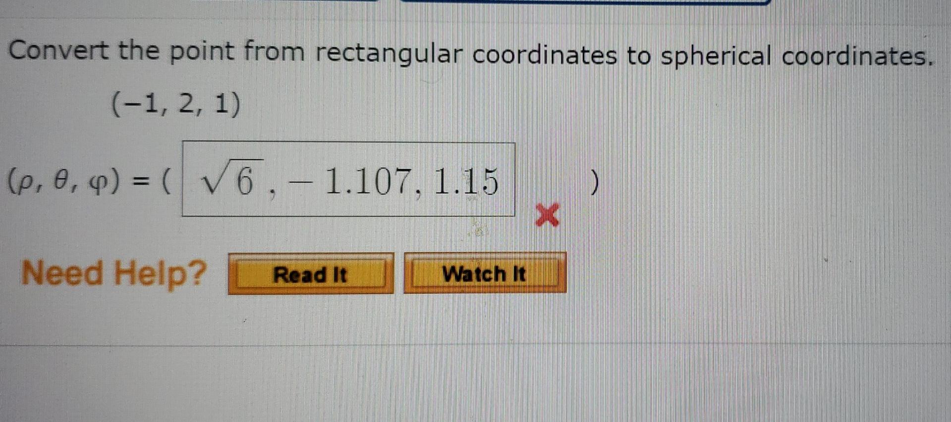Solved Convert the point from rectangular coordinates to | Chegg.com