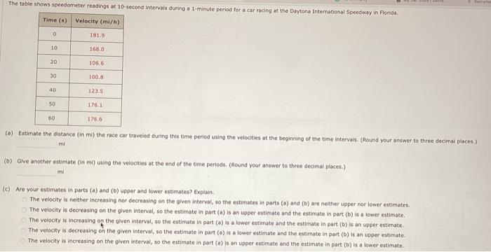 Solved The table shows speedometer readings at 10 -second | Chegg.com