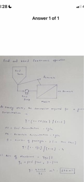 Suppose the retentate from the 0.3 m2 system | Chegg.com