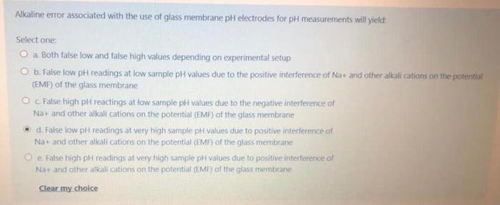 Solved Alkaline error associated with the use of glass | Chegg.com