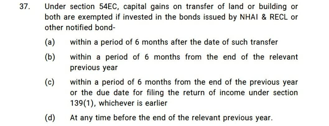 Solved 37. Under section 54EC, capital gains on transfer of | Chegg.com