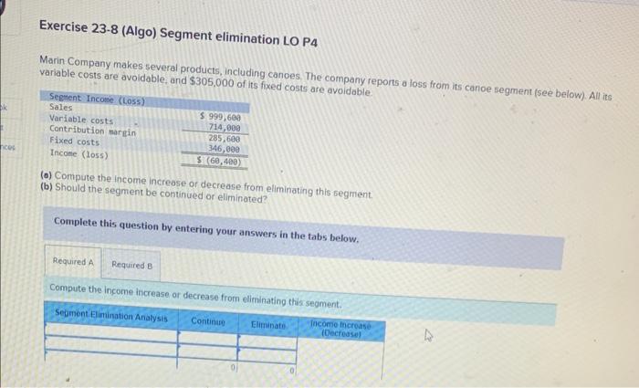 Solved Exercise 23-8 (Algo) Segment elimination LO P4 Marin | Chegg.com