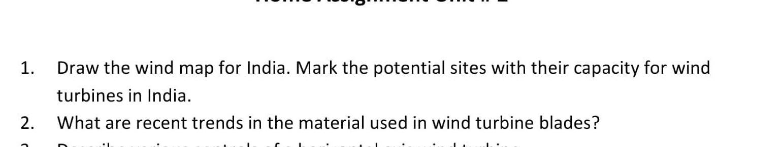 Solved 1. Draw the wind map for India. Mark the potential | Chegg.com