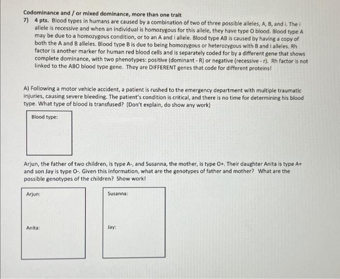 Solved Codominance and / or mixed dominance, more than one | Chegg.com