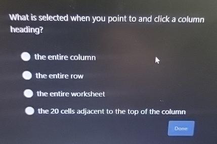 Solved What is selected when you point to and click a column | Chegg.com