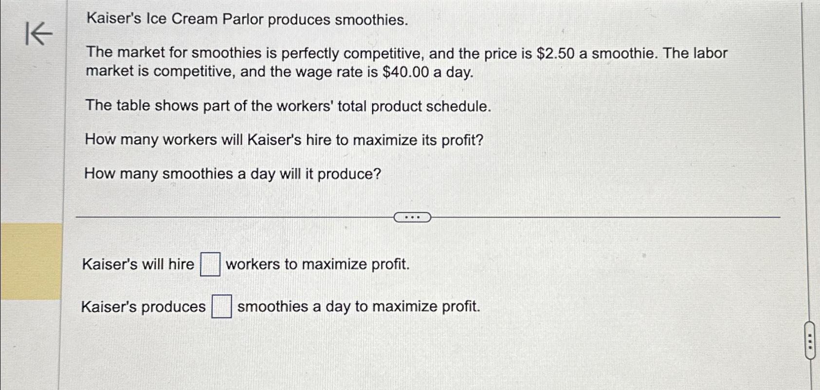 Solved Kaiser's Ice Cream Parlor produces smoothies.The | Chegg.com
