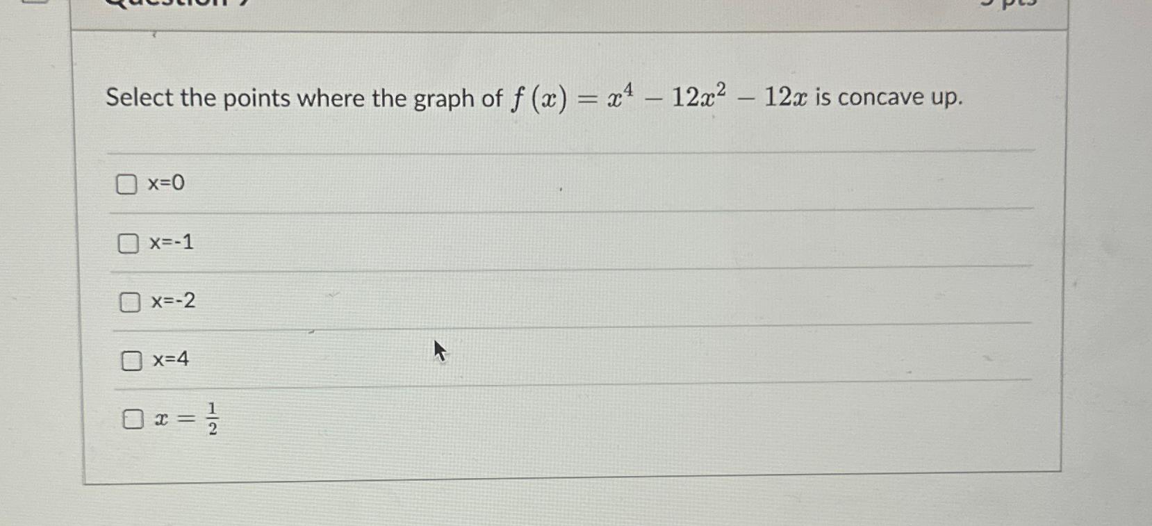 Select the points where the graph of f(x)=x4-12x2-12x | Chegg.com