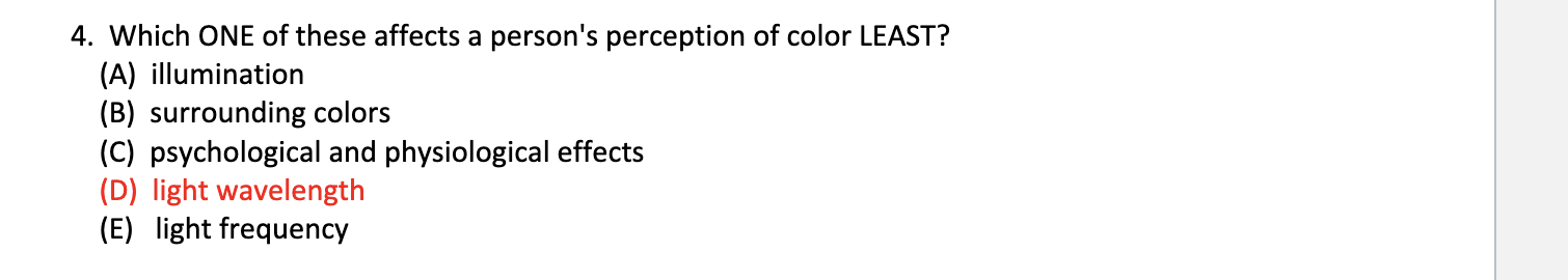 Solved Which ONE of these affects a person's perception of | Chegg.com