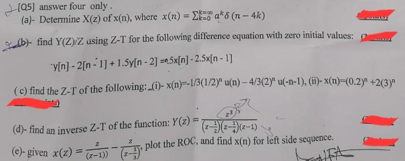 Solved [Q5] answer four only. (a)- Determine \\( | Chegg.com