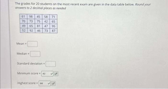 Solved The grades for 20 students on the most recent exam | Chegg.com