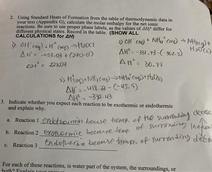 2. Using Standard Heats of Formation from the table | Chegg.com