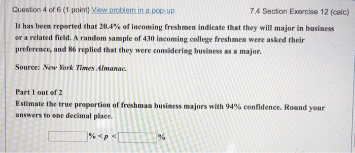 Solved Question 5 of 6 (1 point) View problem in a pop-up | Chegg.com