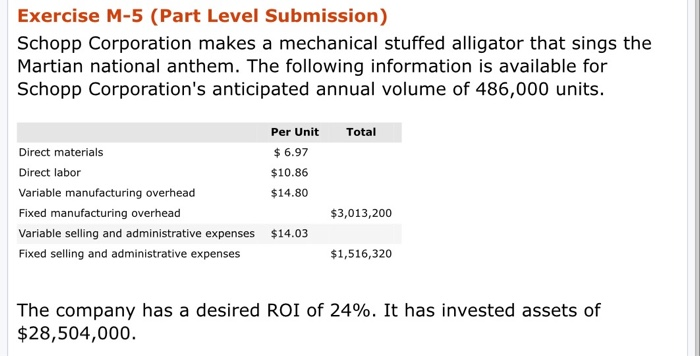 Solved Exercise M-5 (Part Level Submission) Schopp | Chegg.com