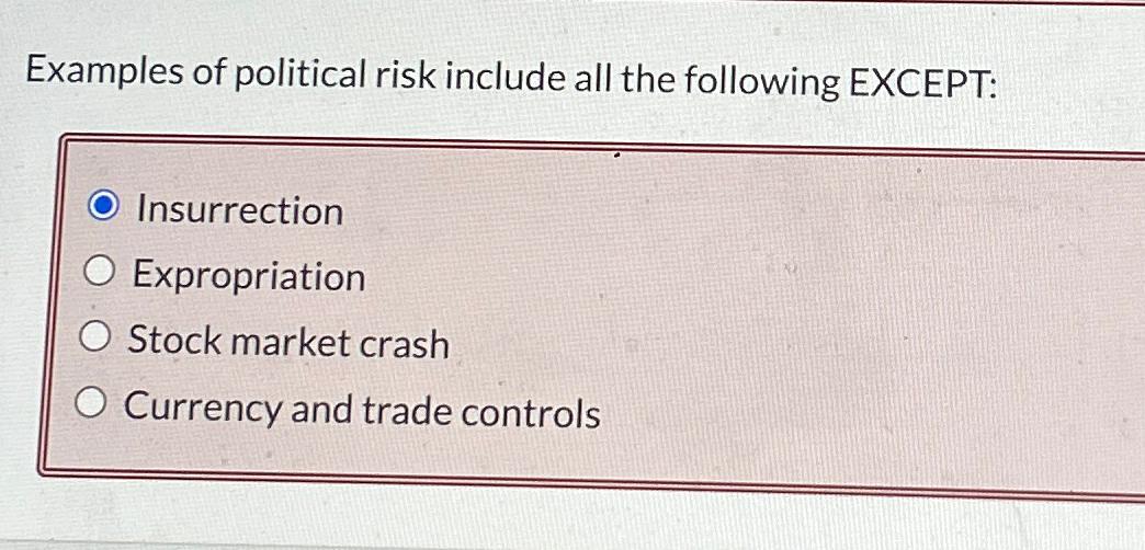 Solved Examples of political risk include all the following | Chegg.com