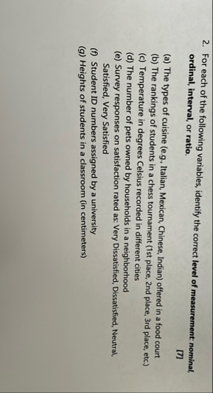 Solved For each of the following variables, identify the | Chegg.com