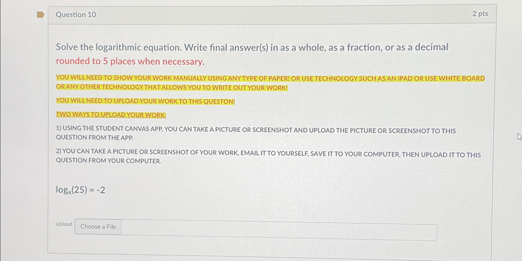 Solved Question 102 ﻿ptsSolve the logarithmic equation. | Chegg.com