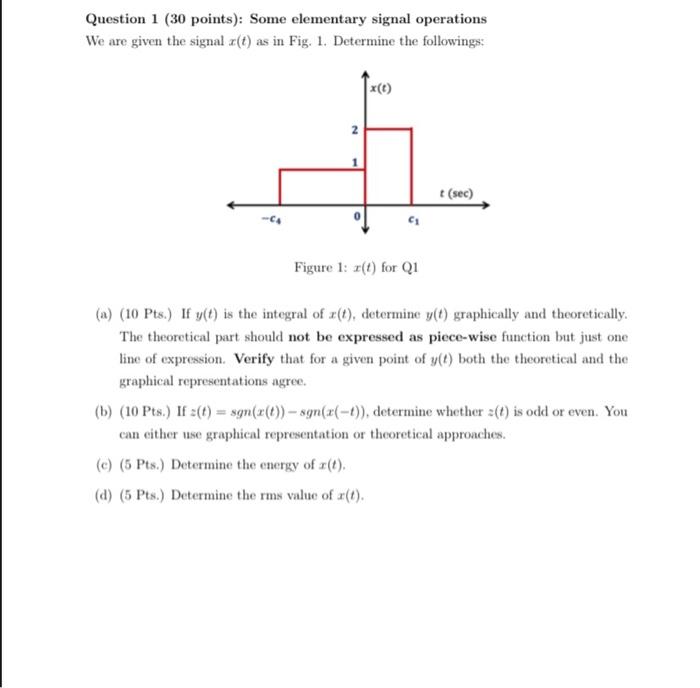 Solved Question 1 (30 points): Some elementary signal | Chegg.com