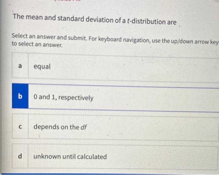 Solved The mean and standard deviation of a t-distribution | Chegg.com