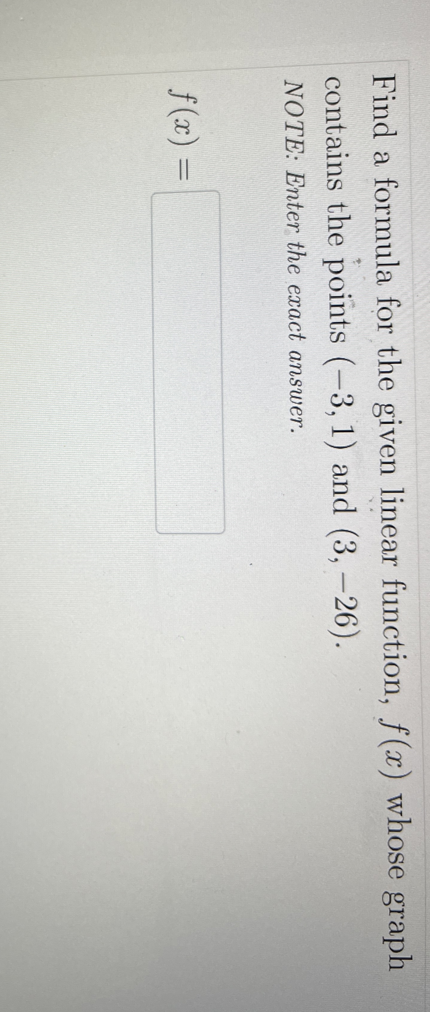 Solved Find a formula for the given linear function, f(x) | Chegg.com