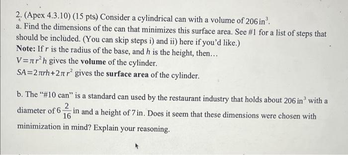 Solved 2. (Apex 4.3.10) (15 pts) Consider a cylindrical can | Chegg.com
