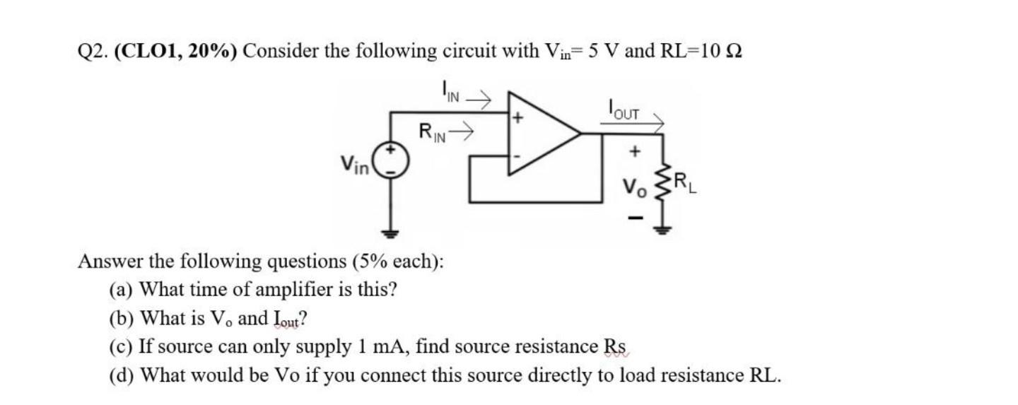 Solved Q2. (CLO1, 20\%) Consider the following circuit with | Chegg.com