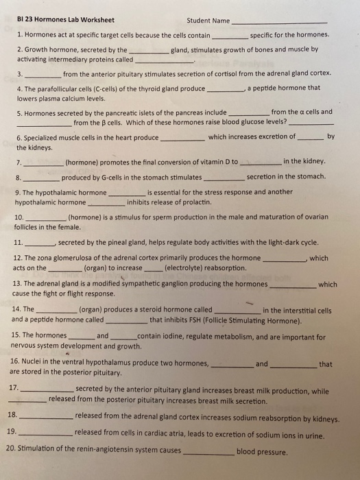 Solved BI 23 Hormones Lab Worksheet Student Name 1. Hormones | Chegg.com