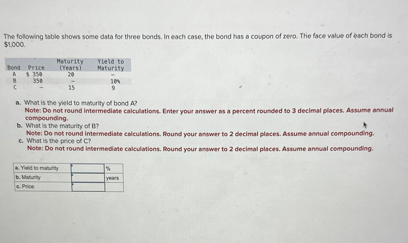 Solved The following table shows some data for three bonds. | Chegg.com