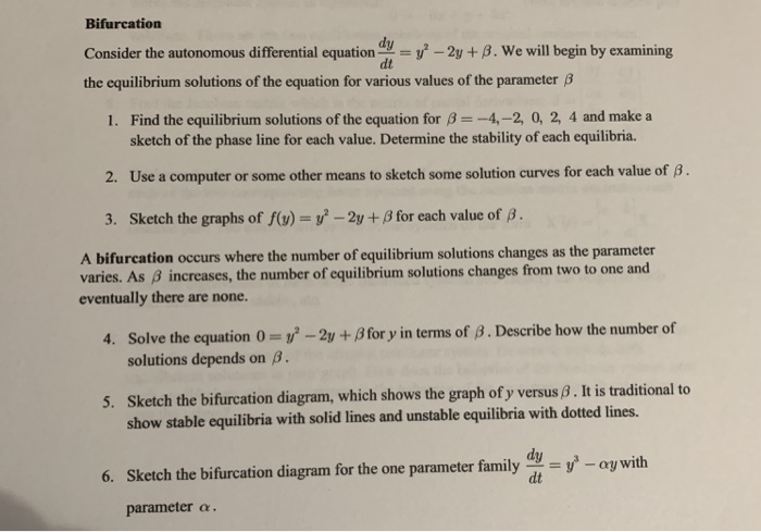 Solved Bifurcation dy Consider the autonomous differential | Chegg.com