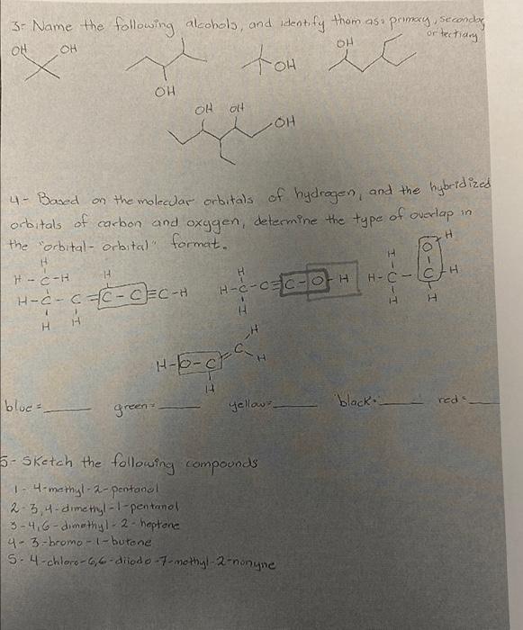 Solved ortertiary 모 OH 3- Name the following alcohols, and | Chegg.com