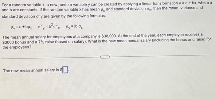 Solved For a random variable x, a new random variable y can | Chegg.com