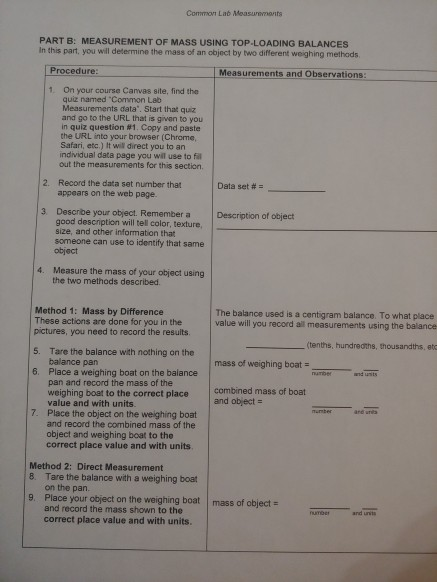 Solved Common Lab Measurements PART B: MEASUREMENT OF MASS | Chegg.com