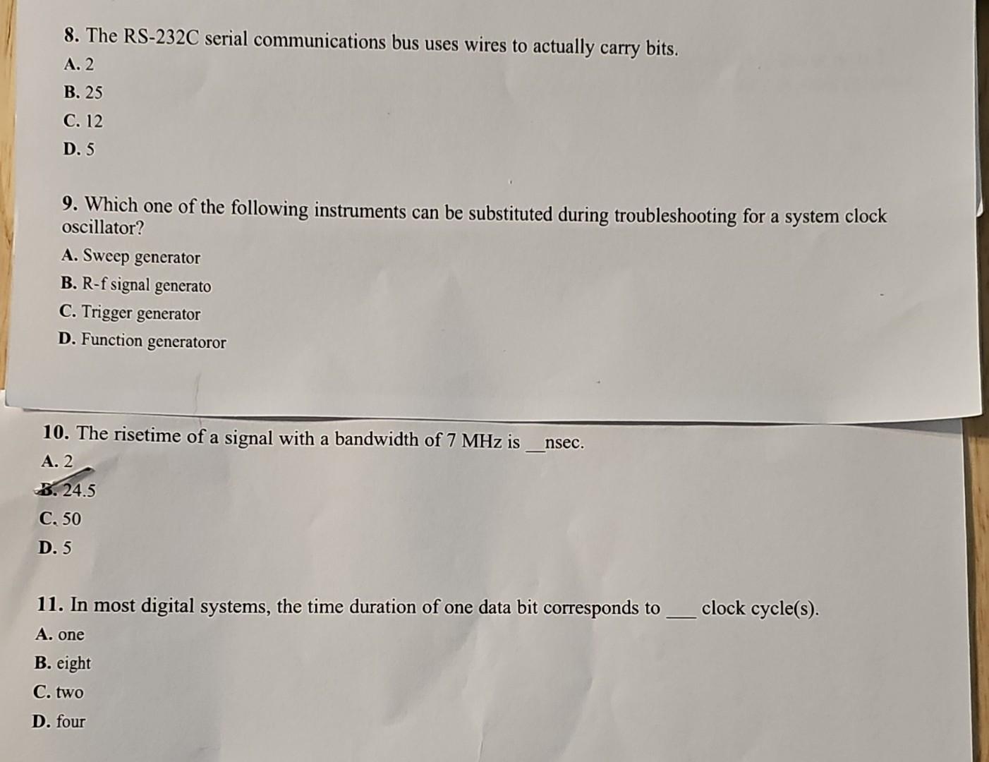 Solved 8. The RS-232C serial communications bus uses wires | Chegg.com