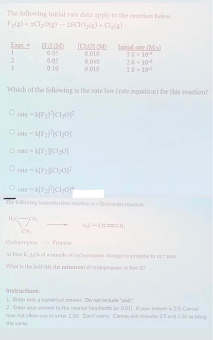Solved The following initial rate data apply to the reaction | Chegg.com