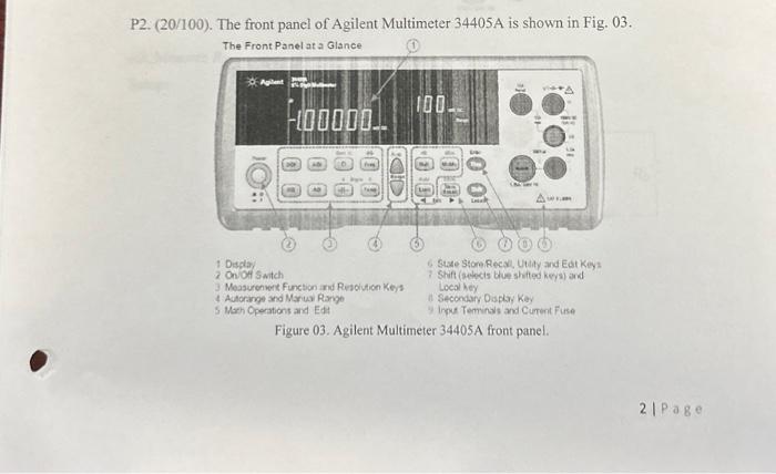Solved P2. (20/100). The front panel of Agilent Multimeter | Chegg.com