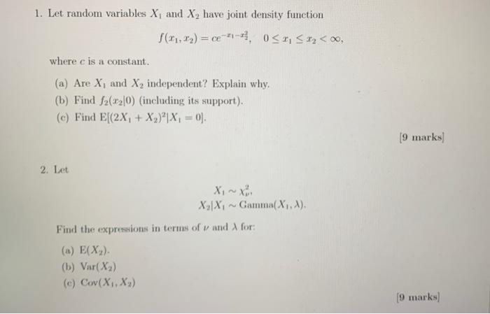 Solved 1. Let random variables X1 and X2 have joint density | Chegg.com Solved 1. Let random variables X1 and X2 have joint density | Chegg.com