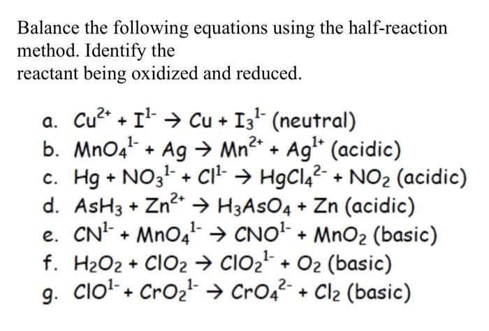 Solved Balance the following equations using the | Chegg.com