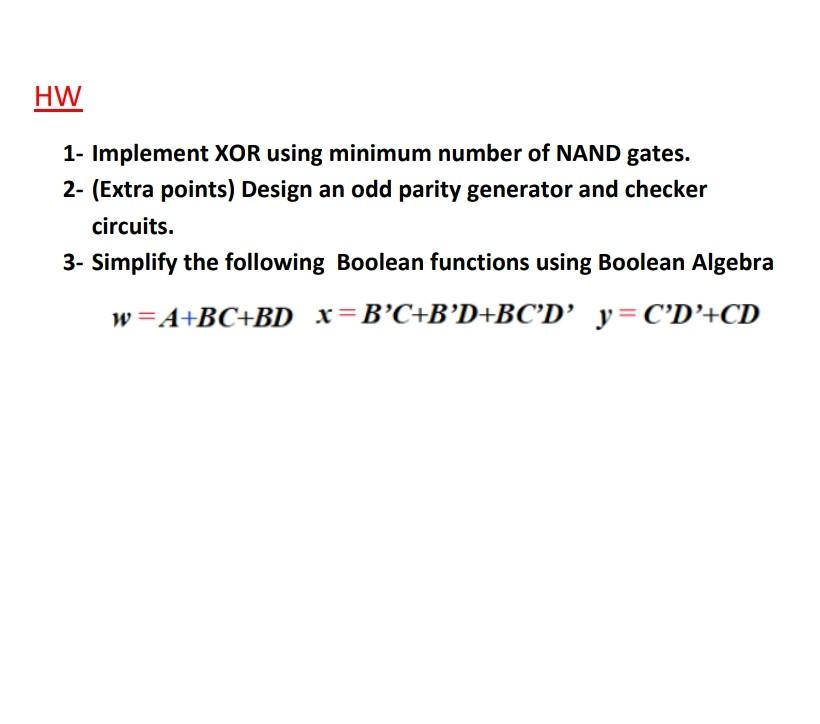 HW 1- Implement XOR using minimum number of NAND | Chegg.com