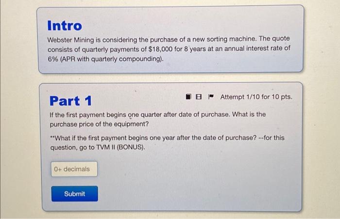 Solved Intro Webster Mining is considering the purchase of a | Chegg.com