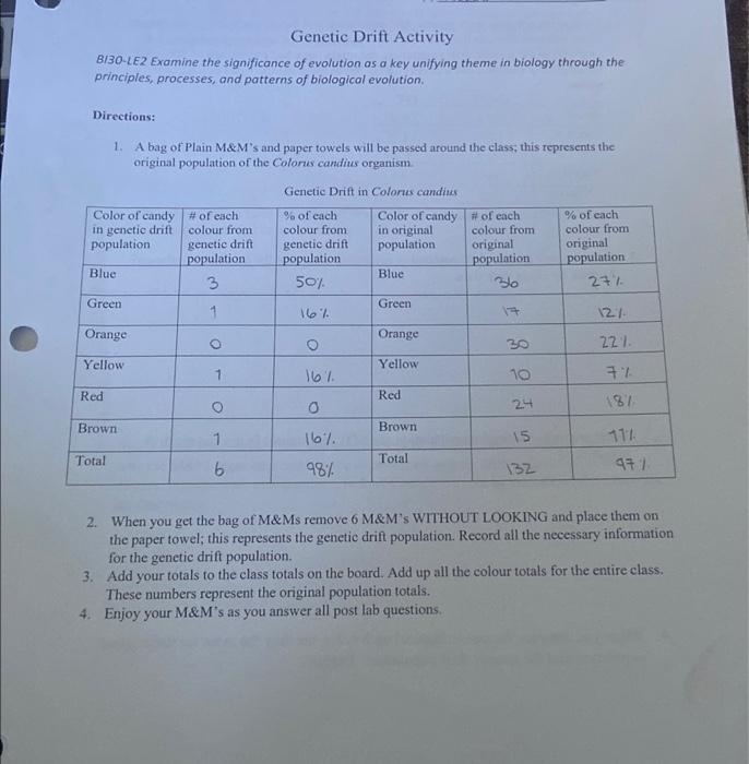 Solved Genetic Drift Activity B130-LE2 Examine the | Chegg.com