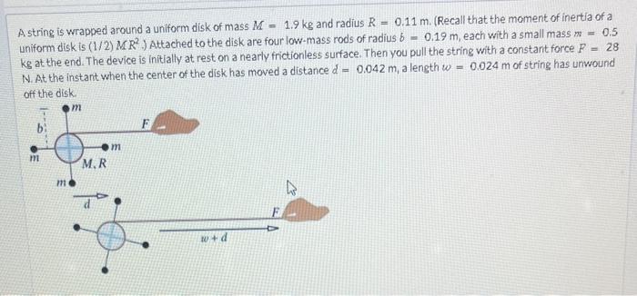 Solved A string is wrapped around a uniform disk of mass | Chegg.com