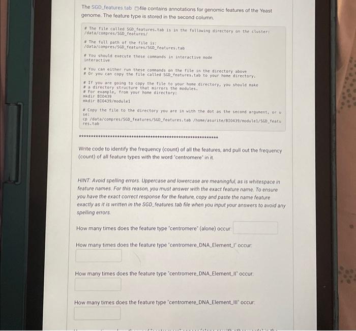 Solved The SGD_features.tab file contains annotations for | Chegg.com