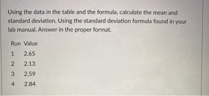 Solved Using the data in the table and the formula, | Chegg.com