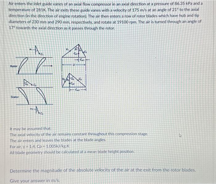 Solved Air enters the inlet guide vanes of an axial flow | Chegg.com