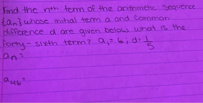 Solved Find the nth term of the arithmetic sequence {an} | Chegg.com